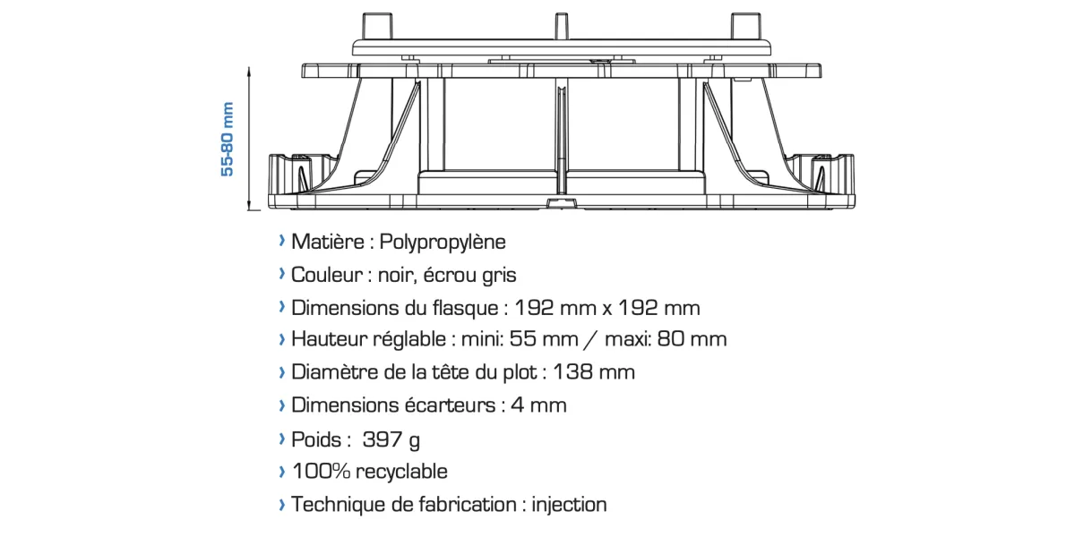 Plots Cleman autonivelant 55/80 mm (20 pièces) Jouplast - Réflex Boutique