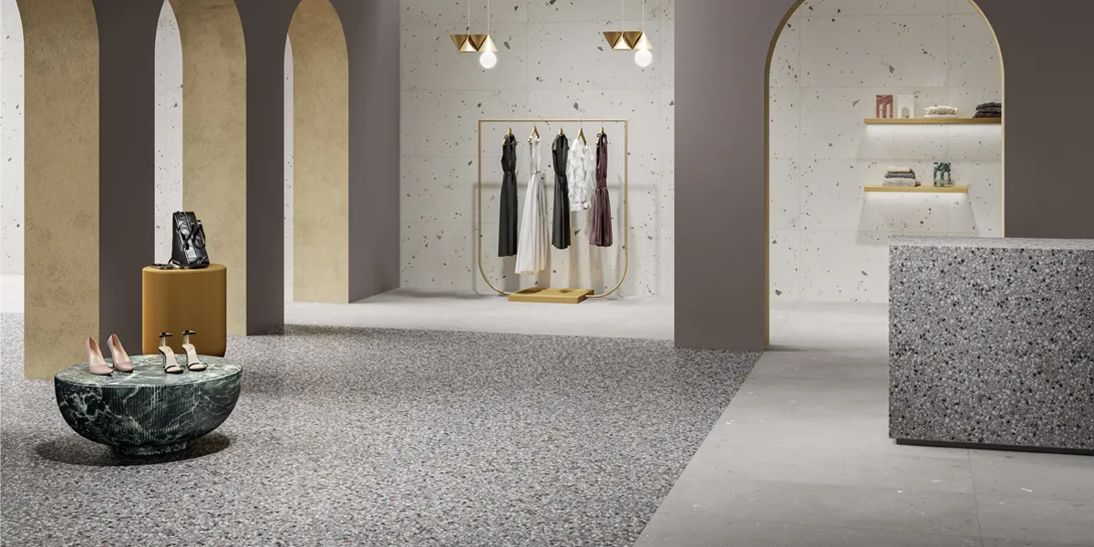 Carrelage effet Terrazzo Patio gris clair 60x60 cm - Réflex Boutique