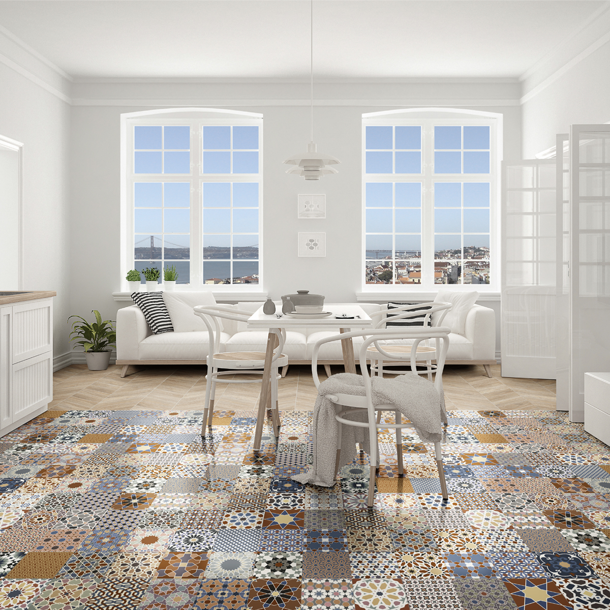 Carrelage sol effet carreaux de ciment Water Estrella blanc 44x44 ...