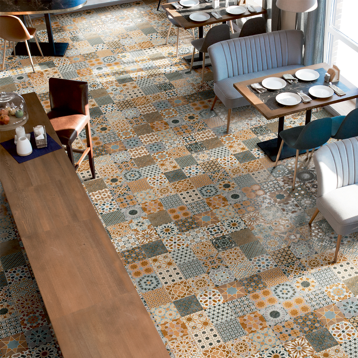 Carrelage sol effet carreaux de ciment Water Estrella blanc 44x44 ...