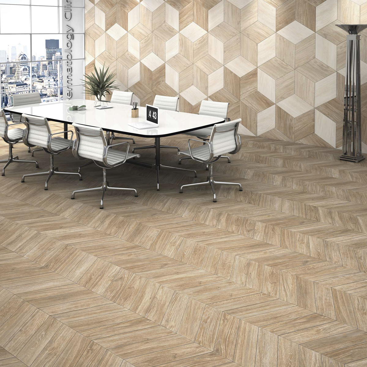 Carrelage parquet chevron Latte blanc 70x40 cm - Réflex Boutique