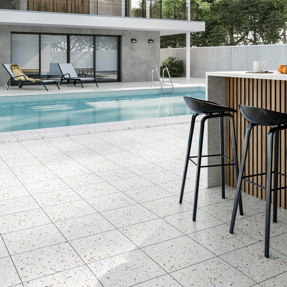 Dalle extérieur effet terrazzo Fragment beige R11 14 mm 32,9x32,9 cm ...