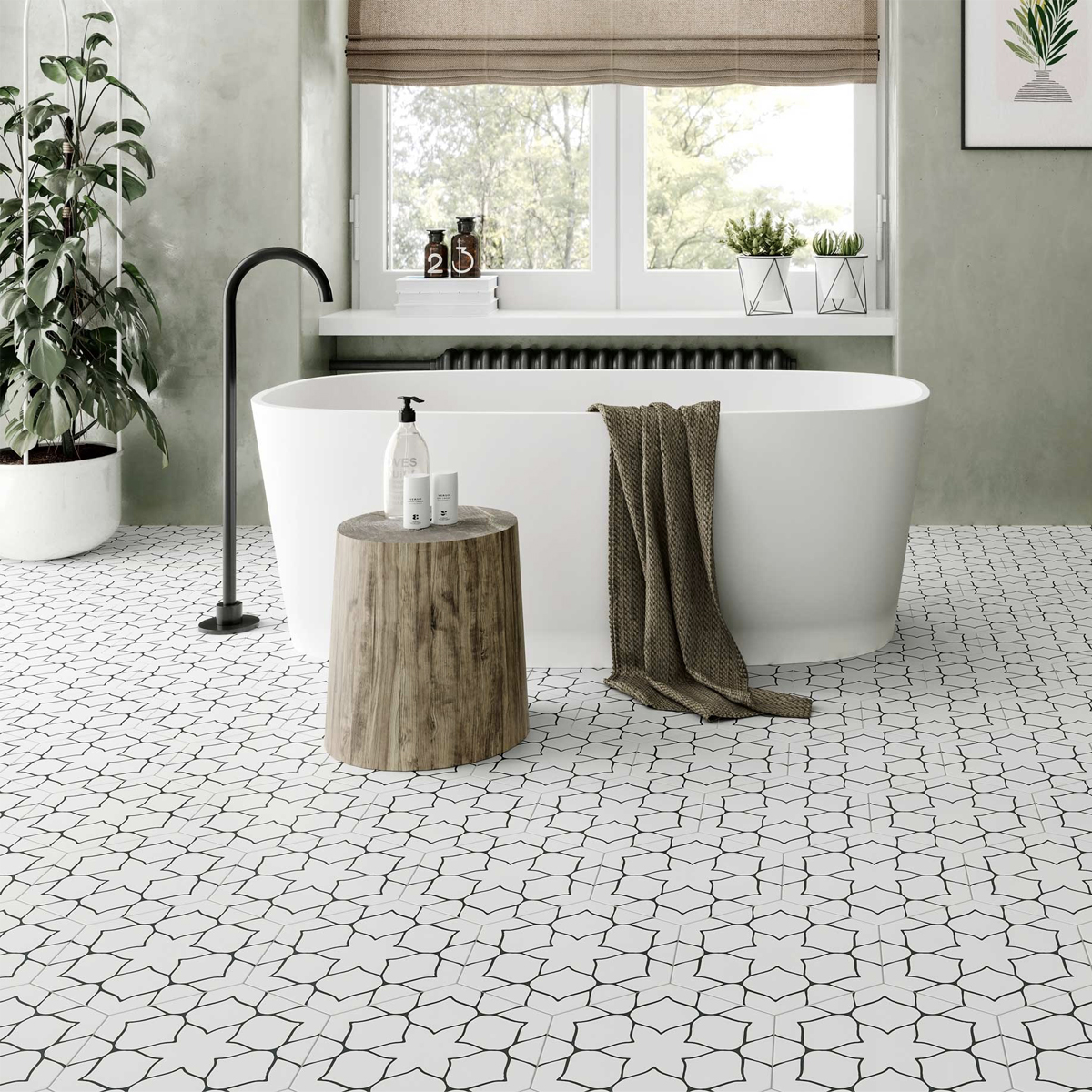 Carrelage sol hexagonal Bastille vert 28.5x33 cm - Réflex Boutique