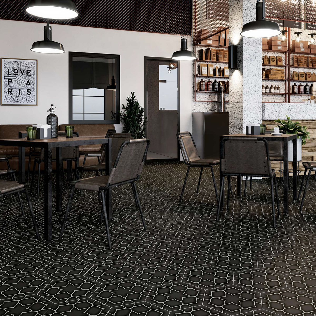 Carrelage sol hexagonal Bastille vert 28.5x33 cm - Réflex Boutique