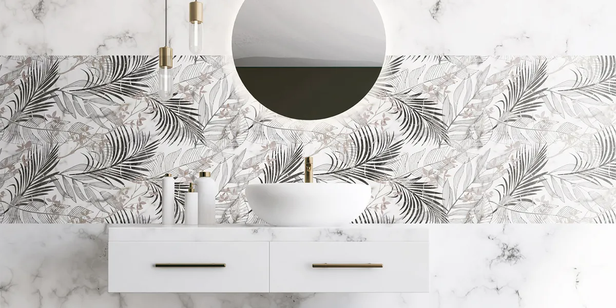 Carrelage mur effet marbre Athéna décor floral 25x75 cm - Réflex Boutique