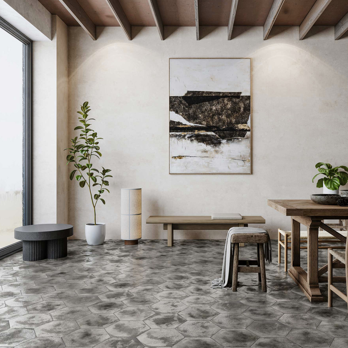 Carrelage sol hexagonal Knack Bleu marine 28.5x33 cm - Réflex Boutique