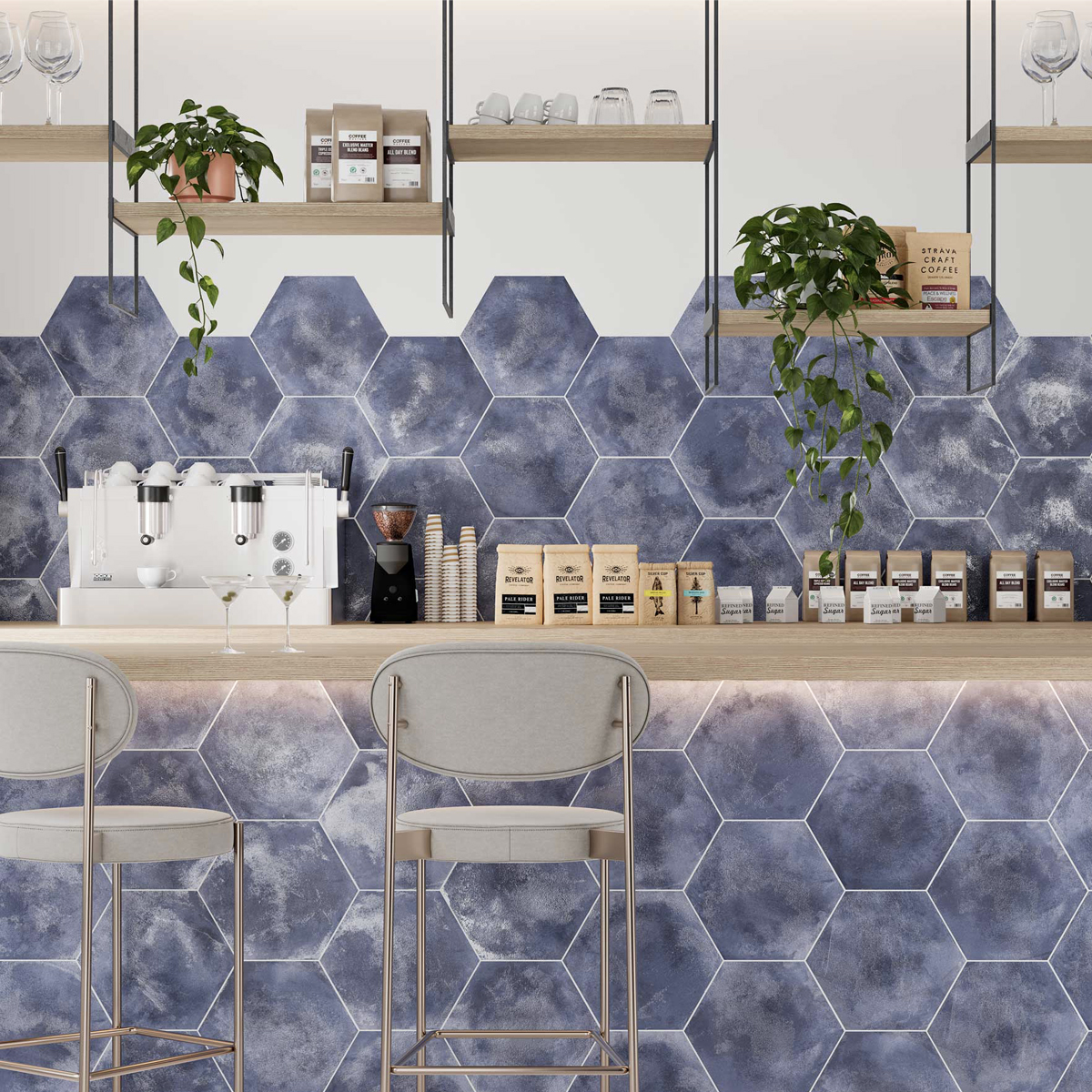 Carrelage sol hexagonal Knack Bleu ciel 28.5x33 cm - Réflex Boutique