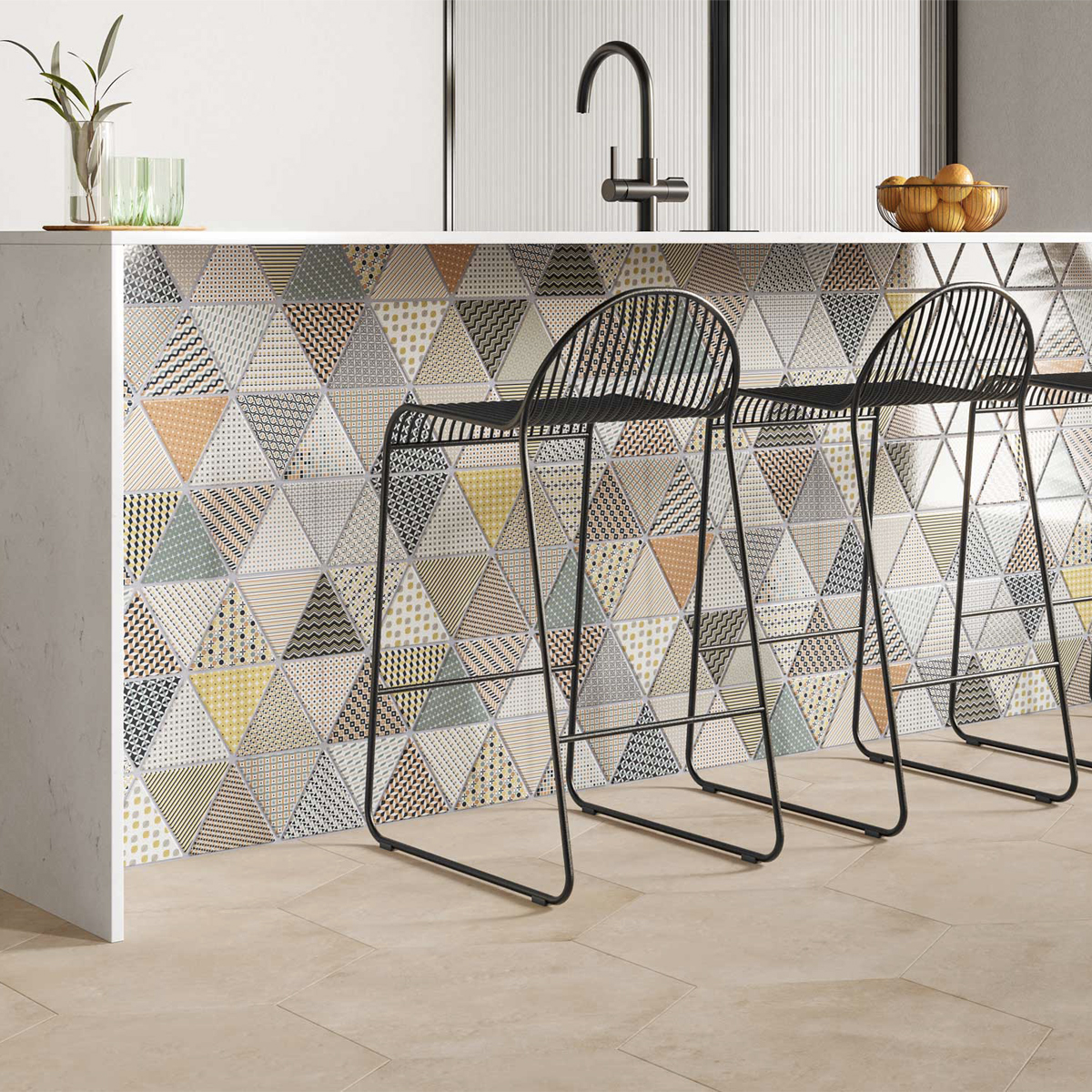 Carrelage sol et mur Utthita Triangle bleu ciel 48,5 x 28 cm - Réflex ...