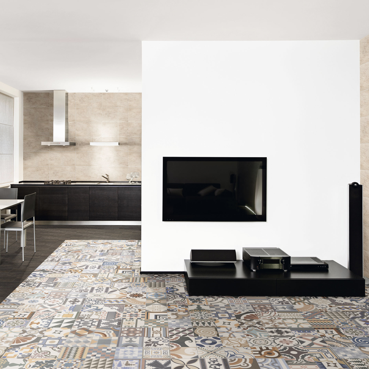 Carrelage sol effet carreaux de ciment Water Estrella blanc 44x44 ...