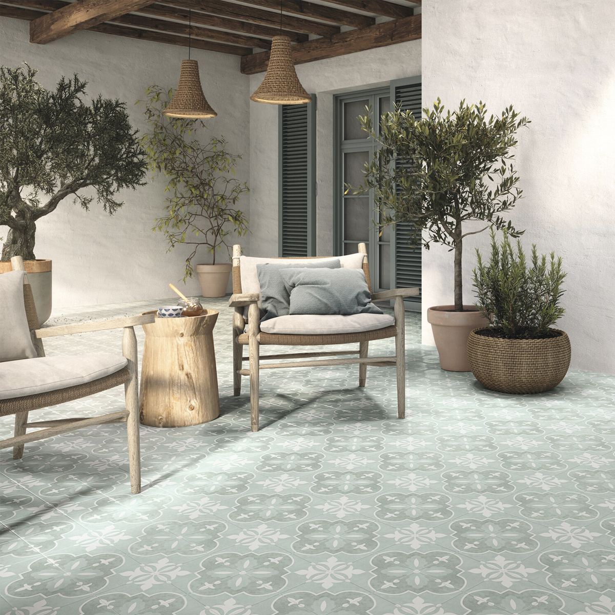 Carrelage sol effet carreaux de ciment Grant vert 15x15 cm - Réflex ...