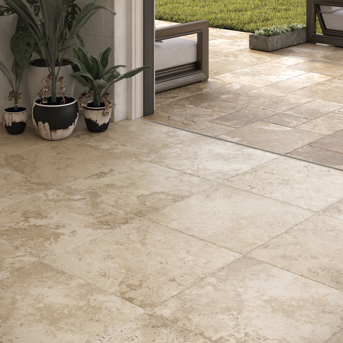 Carrelage sol effet pierre Travertin Naturel 60x60 cm - Réflex Boutique