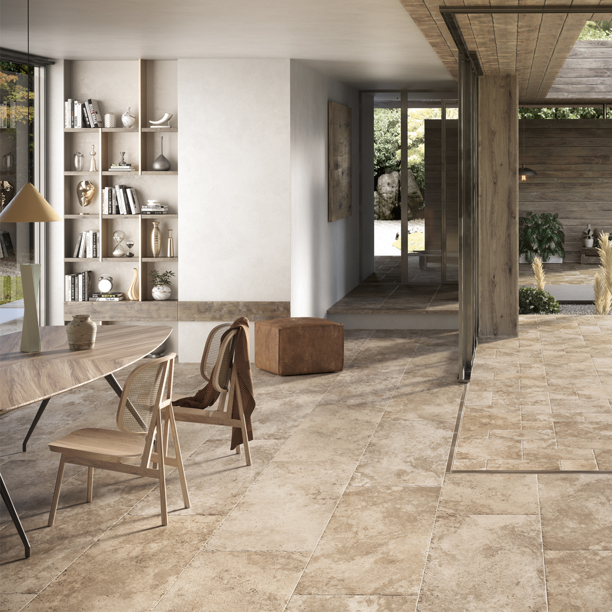 Carrelage sol effet pierre Travertin Naturel 60x60 cm - Réflex Boutique