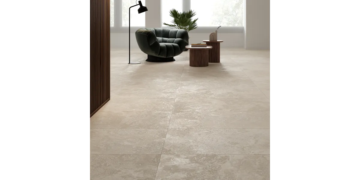 Carrelage sol effet Travertin Romance naturel 60x120 cm - Réflex Boutique