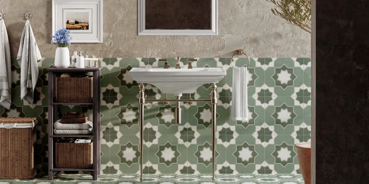 Carrelage sol effet carreaux de ciment Sligo olive 33x33 cm - Réflex ...