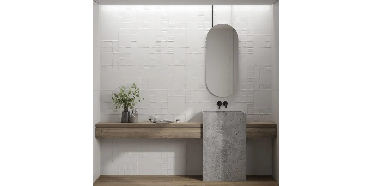 Carrelage mur Laponie décor cube Blanc mat rectifié 60x120 cm - Réflex ...