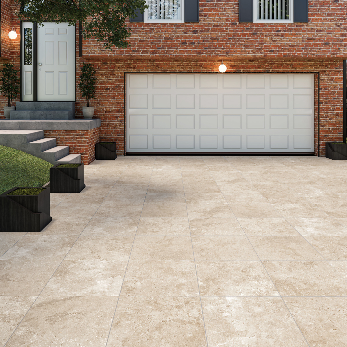 Carrelage sol extérieur effet Travertin Tivertino terre R10 100x100 cm ...