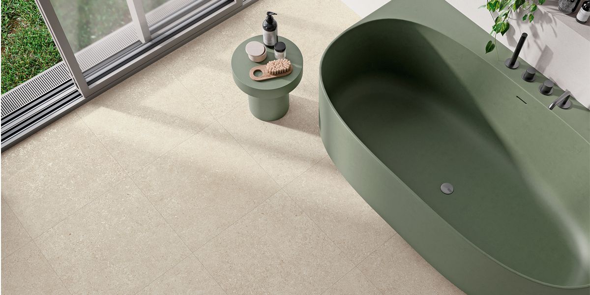 Carrelage sol effet pierre Milos beige 60x120 cm - Réflex Boutique