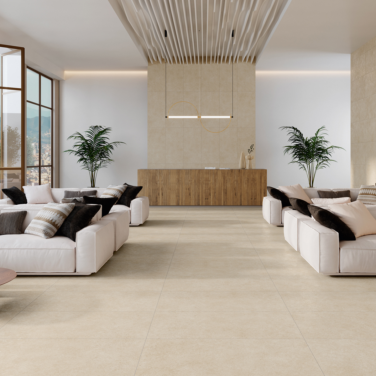 Carrelage sol effet pierre Milos grège 100x100 cm - Réflex Boutique