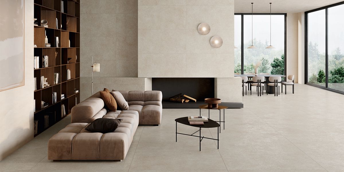 Carrelage sol effet pierre Milos grège 100x100 cm - Réflex Boutique