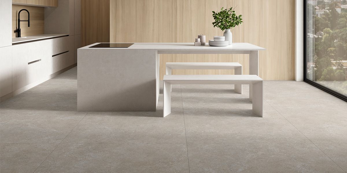 Carrelage sol effet pierre Milos grège 100x100 cm - Réflex Boutique