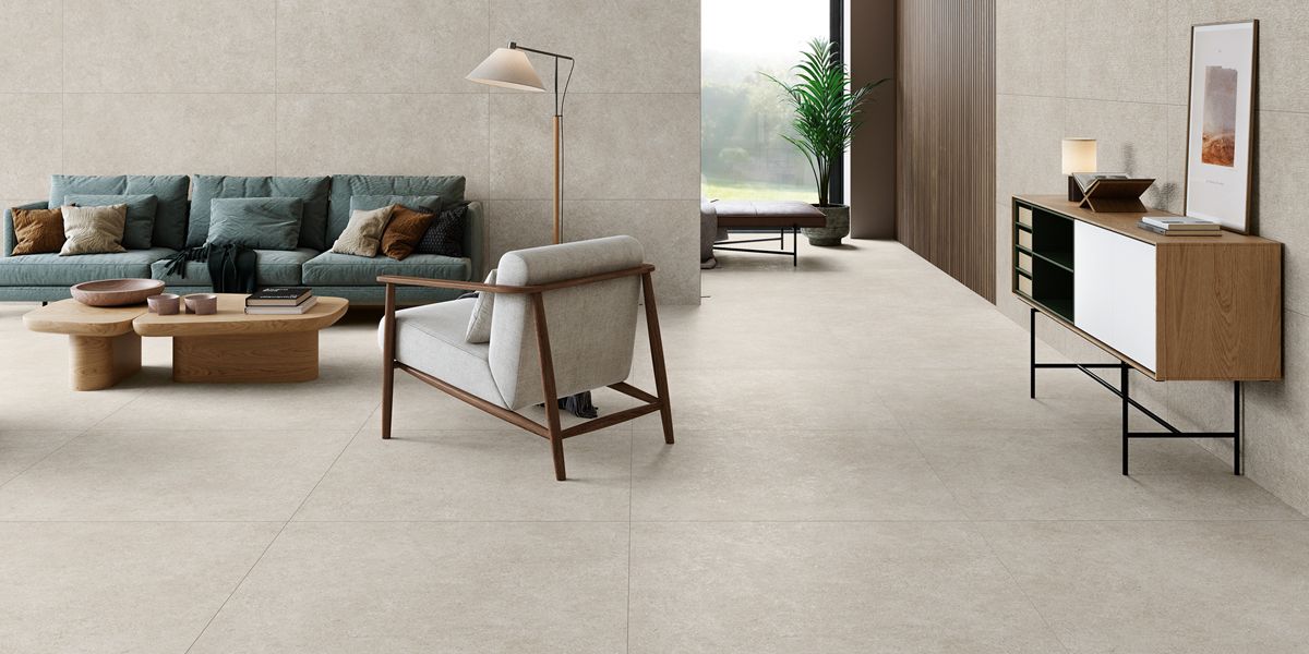 Carrelage sol effet pierre Milos grège 100x100 cm - Réflex Boutique