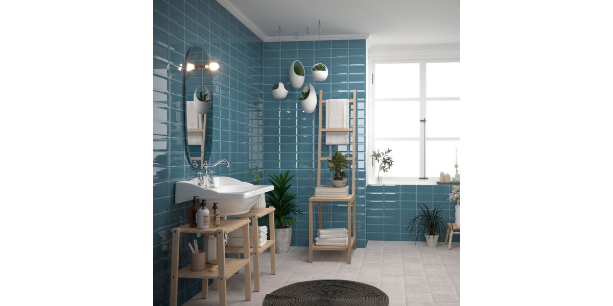Carrelage mur Métro basic bleu océan brillant 10x20 cm - Réflex Boutique