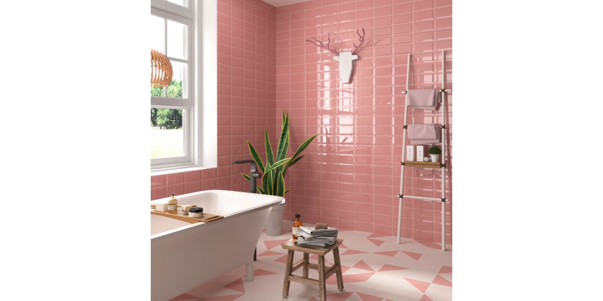 Carrelage mur Métro basic rose brillant 10x20 cm - Réflex Boutique