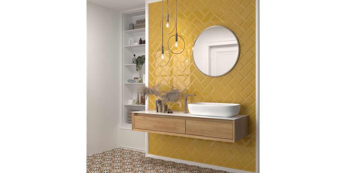 Carrelage mur Métro basic jaune brillant 10x20 cm - Réflex Boutique