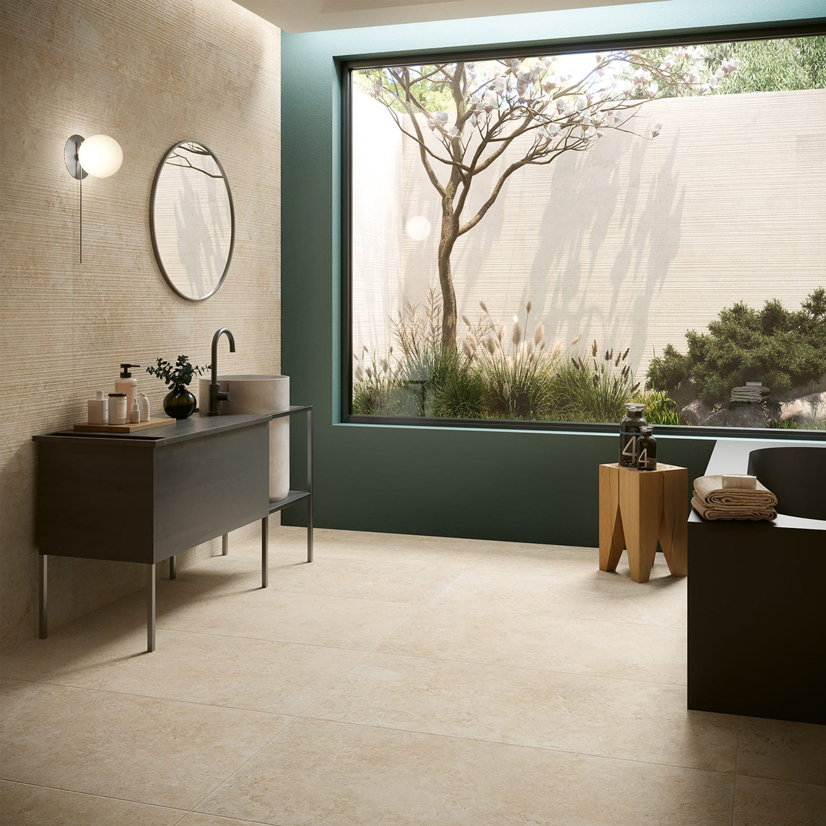 Carrelage sol effet pierre travertin Pianosa beige 90x90 cm - Réflex ...