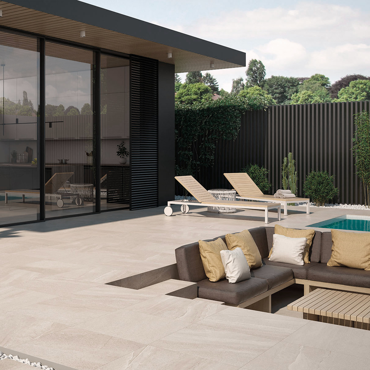 Carrelage sol extérieur effet pierre Tikal Sable R11 90x90 cm - Réflex ...