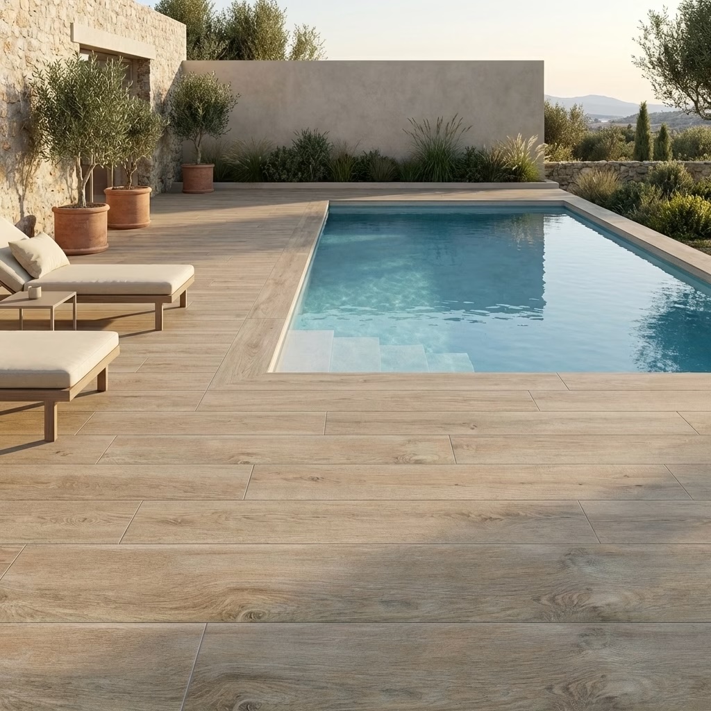 Carrelage sol extérieur effet bois kalimantan beige R11 20x120 cm ...
