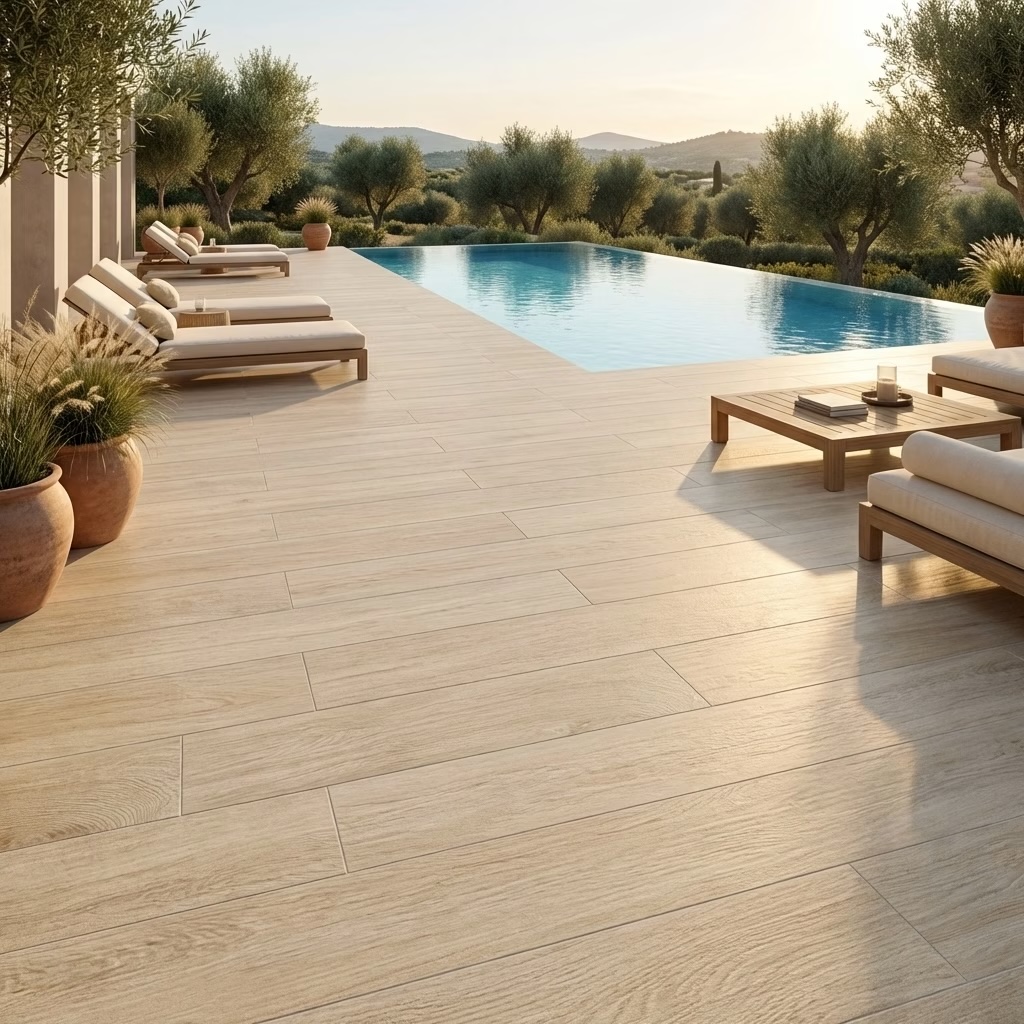 Carrelage sol extérieur effet bois kalimantan beige R11 20x120 cm ...