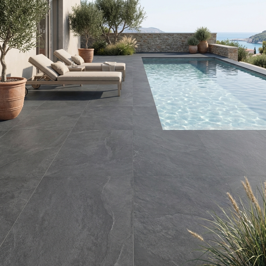 Carrelage sol extérieur effet pierre Ardoise ivoire R11 30x60cm ...