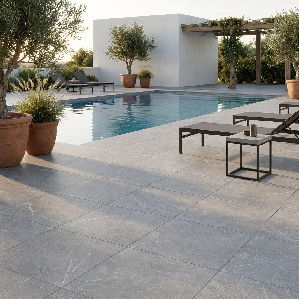 Carrelage sol extérieur effet pierre Perle White R11 90x90 cm - Réflex ...