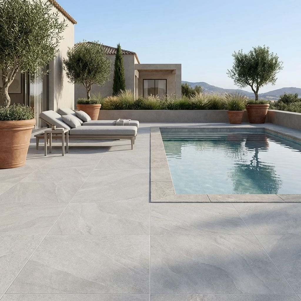 Carrelage sol extérieur effet pierre Volcania fumée R11 60x60cm ...